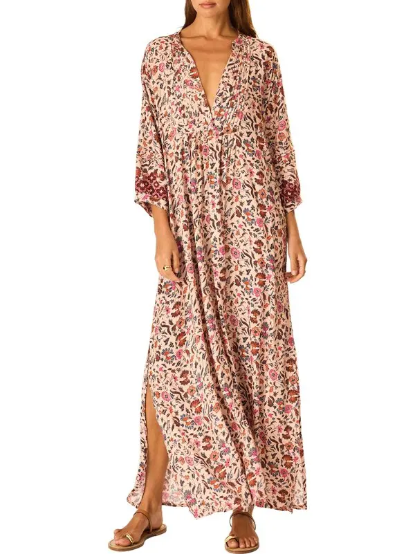 Natalie Martin Sammie Floral Pleated Button-front Maxi Dress - Neutral
