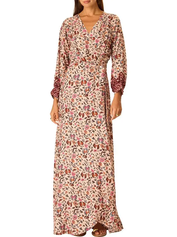 Natalie Martin Kate Floral Gathered Wrap Maxi Dress - Neutral