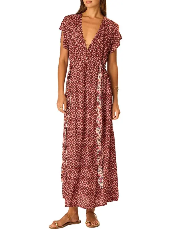 Natalie Martin Monica Mosaic V-neck Maxi Dress - Red