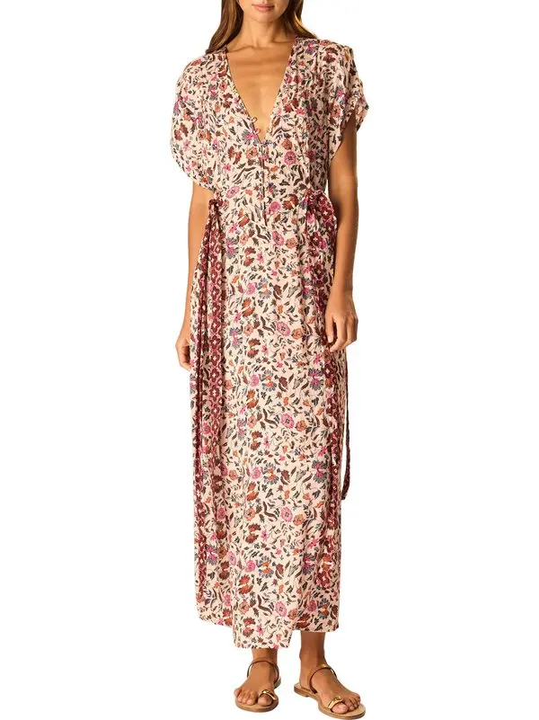 Natalie Martin Monica Floral V-neck Maxi Dress - Neutral