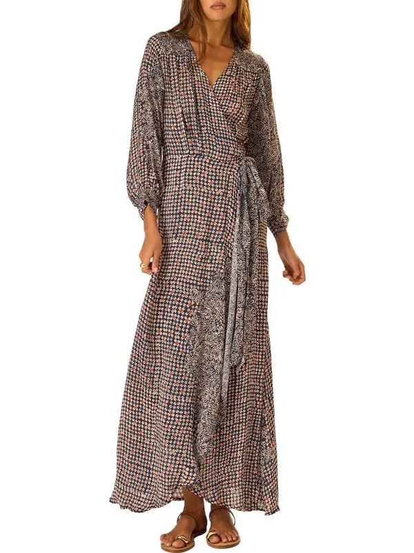 Natalie Martin Kate Floral Gathered Wrap Maxi Dress - Blue