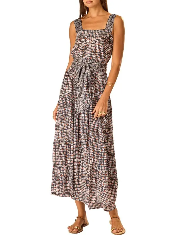 Natalie Martin Jasmine Floral Pintucked Tiered Maxi Dress - Blue
