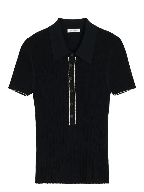 BY MALENE BIRGER Benita Ribbed Polo Shirt - Black