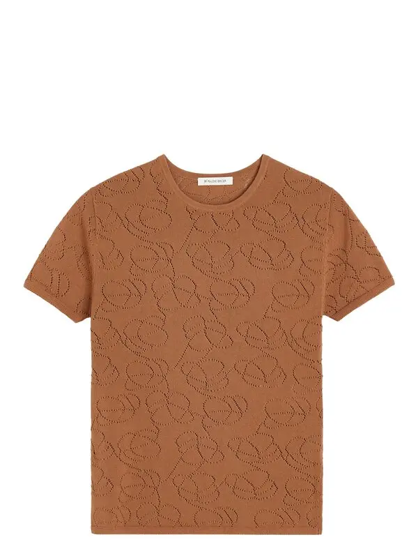 BY MALENE BIRGER Brit Pointelle Logo T-shirt - Latte Brown