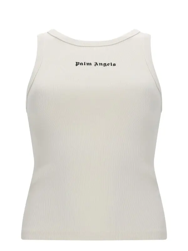 Palm Angels Ribbed Logo Tank Top - White