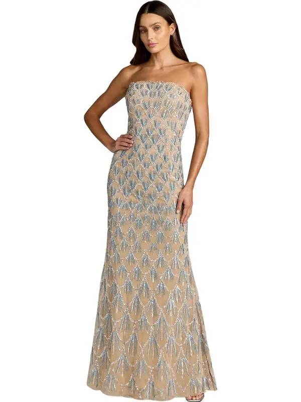 Mac Duggal Hand-embellished Strapless Evening Gown - Nude Silver