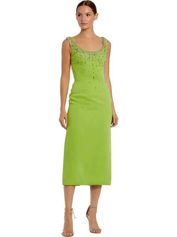 Mac Duggal Beaded Crepe Midi Dress - Green