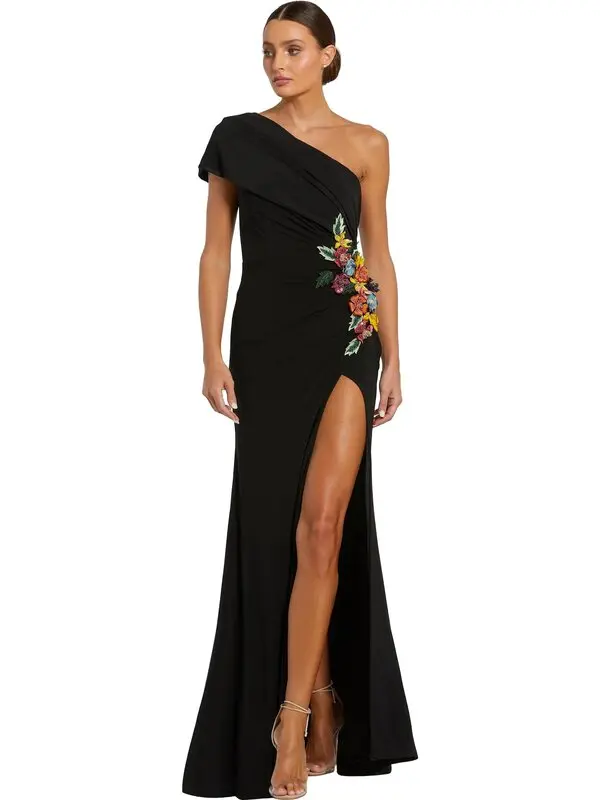 Mac Duggal One Shoulder Embellished Gown - Black