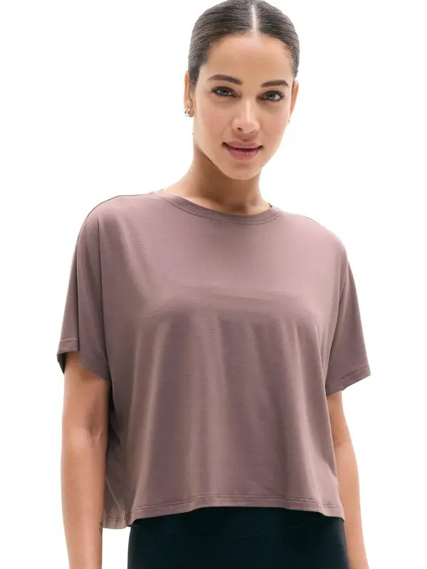 Athleta With Ease Crop Tee Relaxed Fit, Crewneck, Short Sleeve - Driftwood