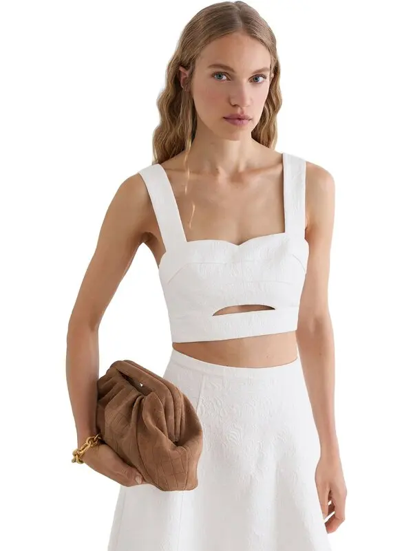 REISS Tara Cotton-blend Jacquard Crop Top - Ivory