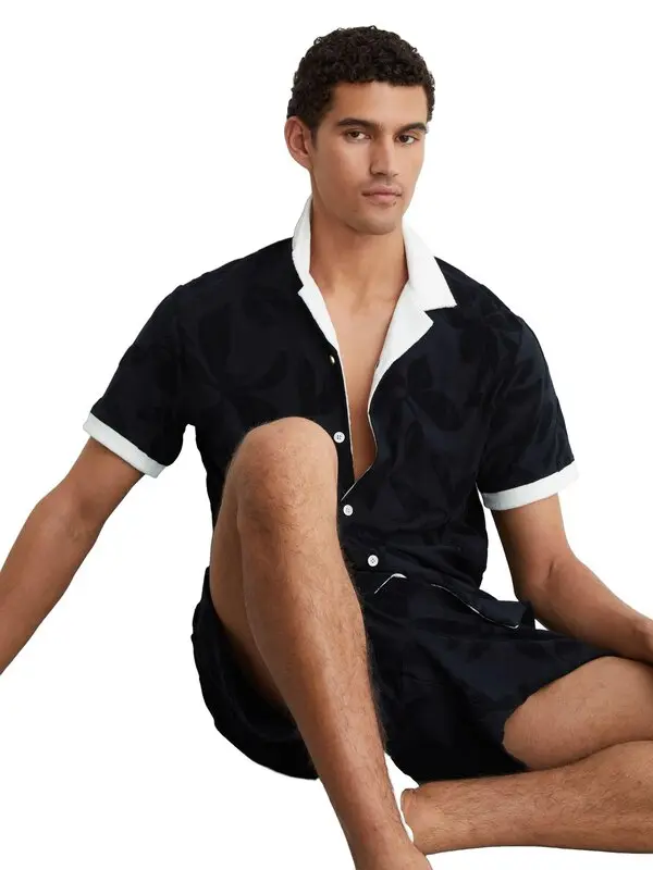 REISS Zuma Towelling-jacquard Tipped Shirt - Navy