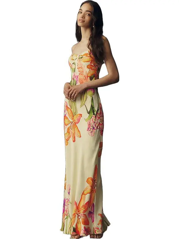 Rococo Sand Strapless Bustier Maxi Dress - Ivory Floral