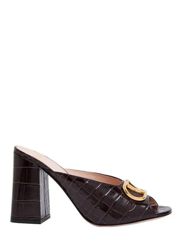 Valentino Garavani Vlogo Crocodile-effect Leather Mules - Brown