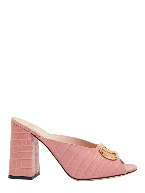 Valentino Garavani Vlogo Crocodile-effect Leather Mules - Pink