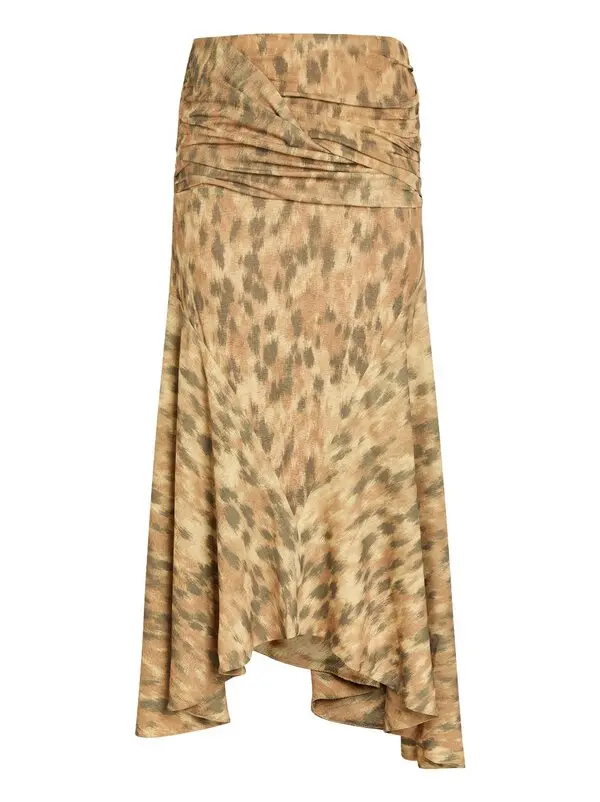 GANNI Printed Asymmetric Jersey Midi Skirt - Light Brown