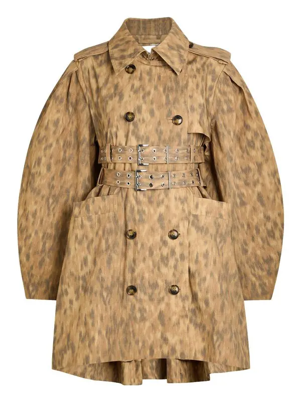 GANNI Leopard-print Belted Trench Coat - Light Brown