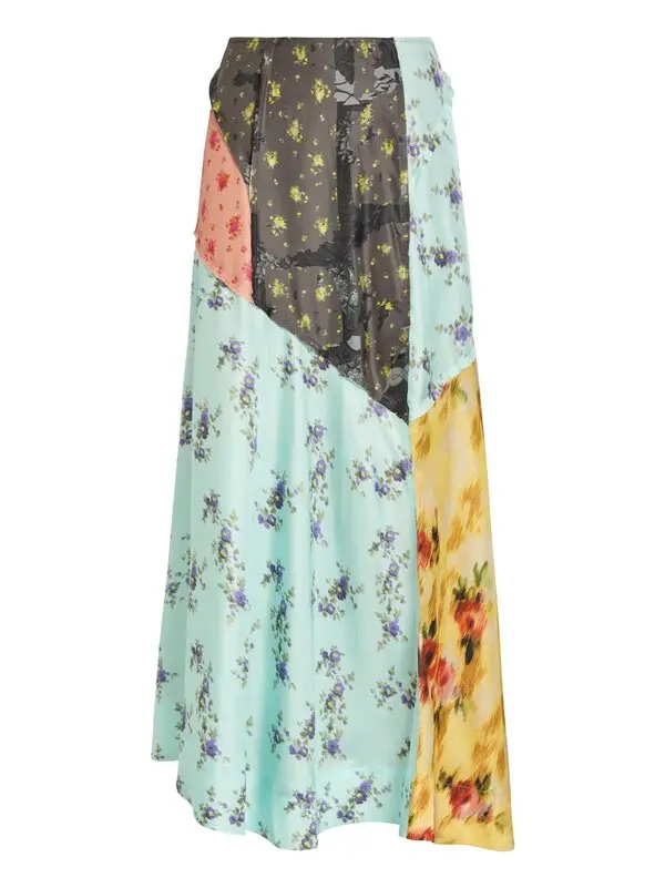 GANNI Printed Panelled Silk Midi Skirt - Multicoloured