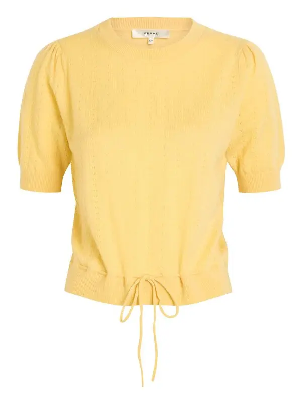 FRAME Pointelle Cashmere Puff Sleeve Top With Drawstring Hem - Yellow