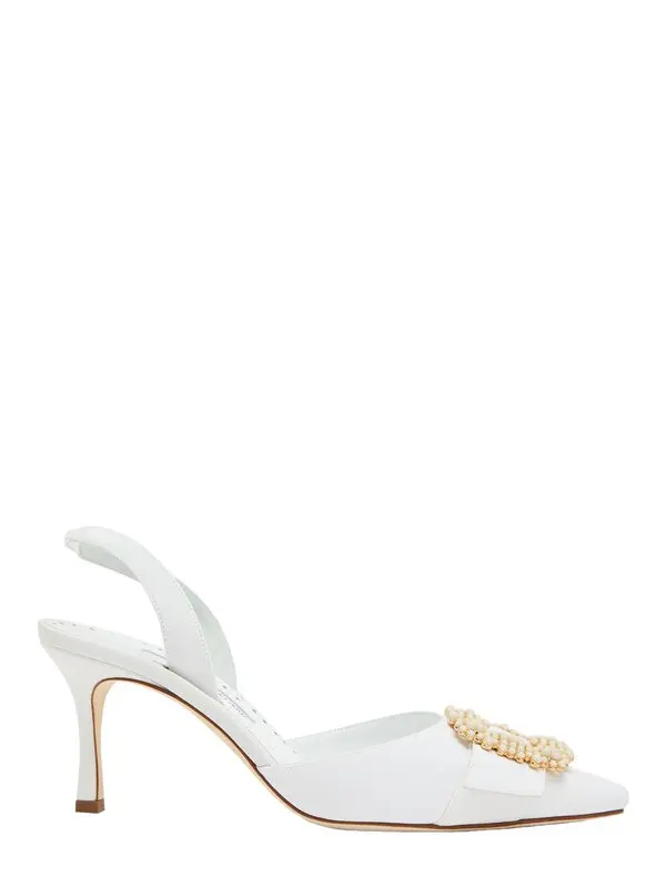 Manolo Blahnik Gibsli 70 Embellished Crepe Slingback Pumps - Ivory