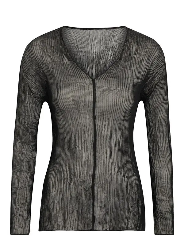 Issey Miyake Semi-sheer Chiffon V-neck Top - Black