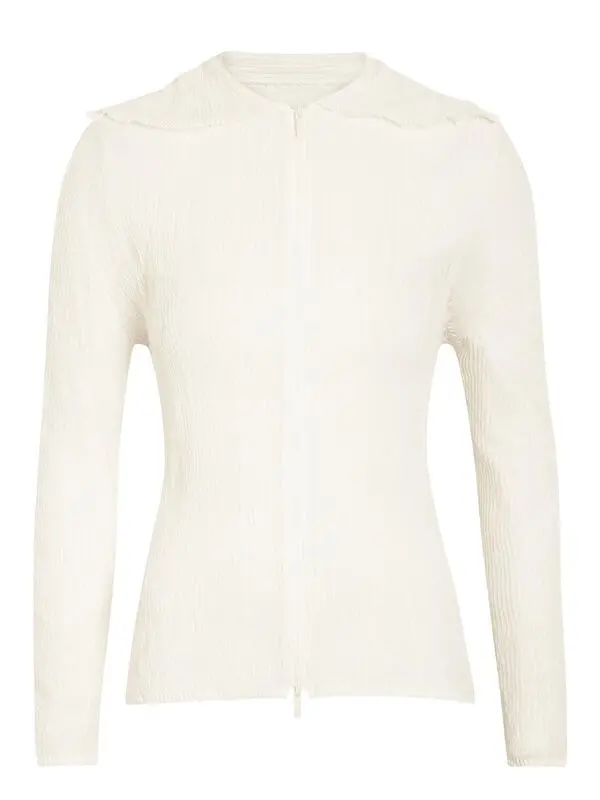 Issey Miyake Pleated Semi-sheer Chiffon Zip-up Top - White