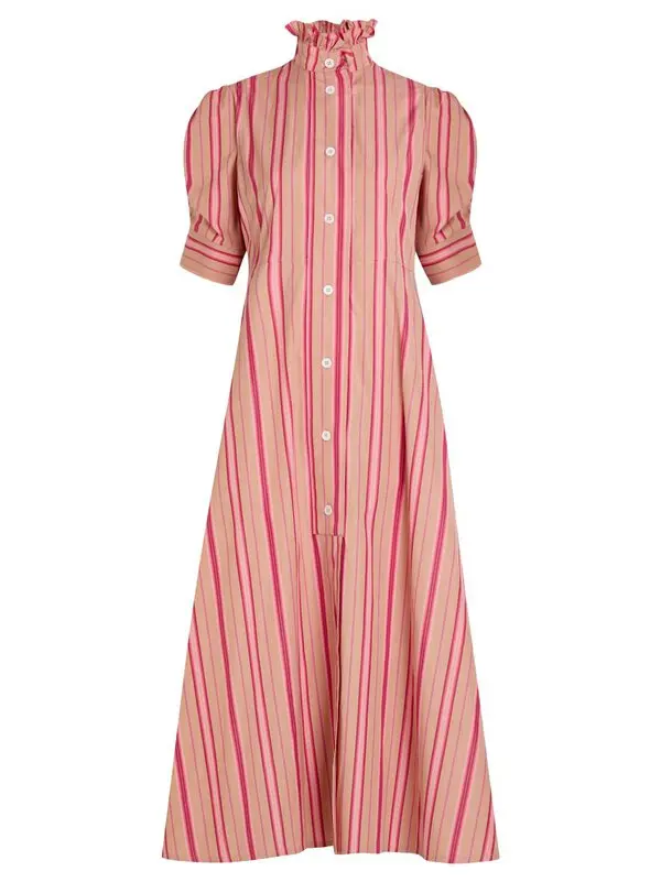 Thierry Colson Striped Cotton Midi Shirt Dress - Pink