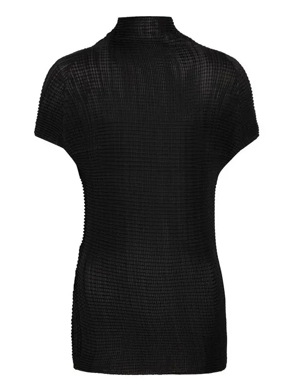Issey Miyake Pleated High-neck Woven Top - Black