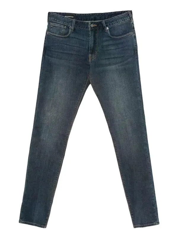 Emporio Armani Faded Effect Logo Plaque Jeans - Blue