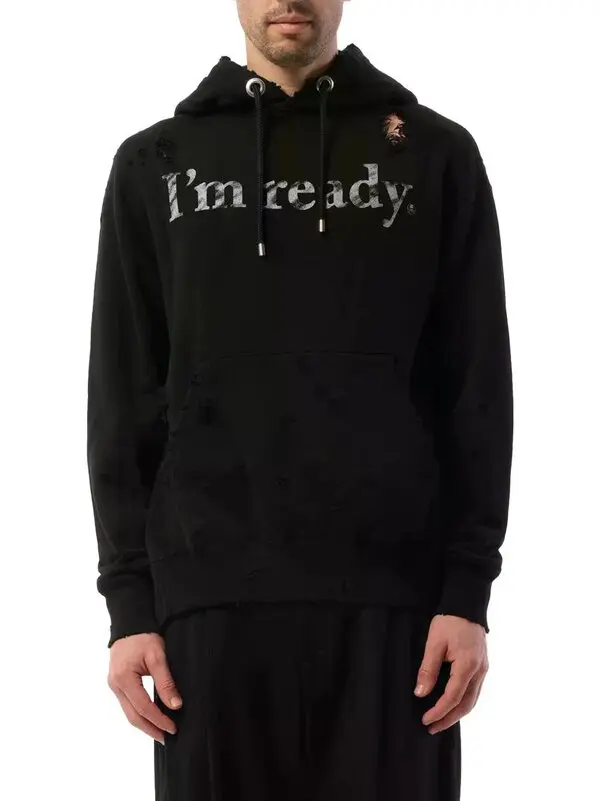 MASTERMIND WORLD Distressed Skull Print Hoodie - Black
