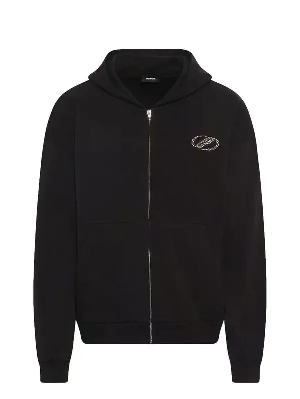 We11Done Rhinestone Logo Zip-up Hoodie - Black