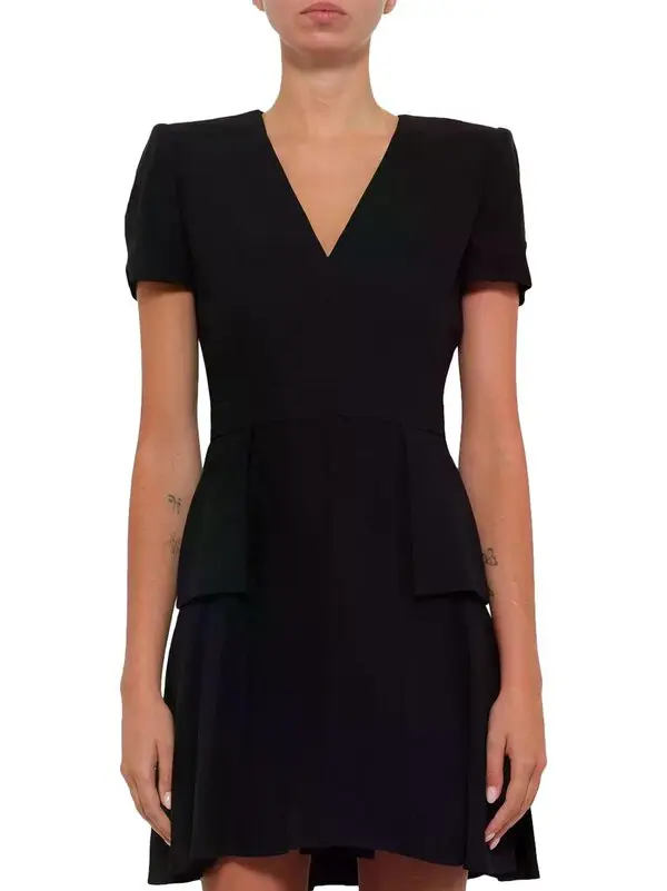 Alexander McQueen V-neck Peplum Mini Dress - Black