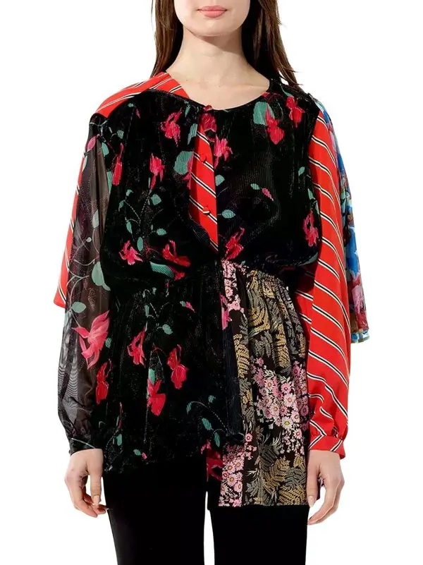 Balenciaga Kaleidoscope Patchwork Blouse - Black