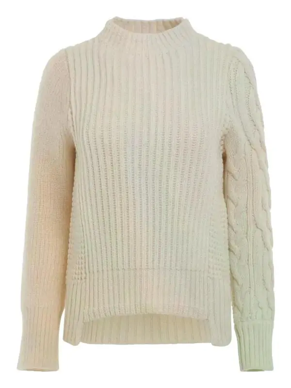 Sacai Cable-knit Ribbed High Neck Sweater - Neutrals