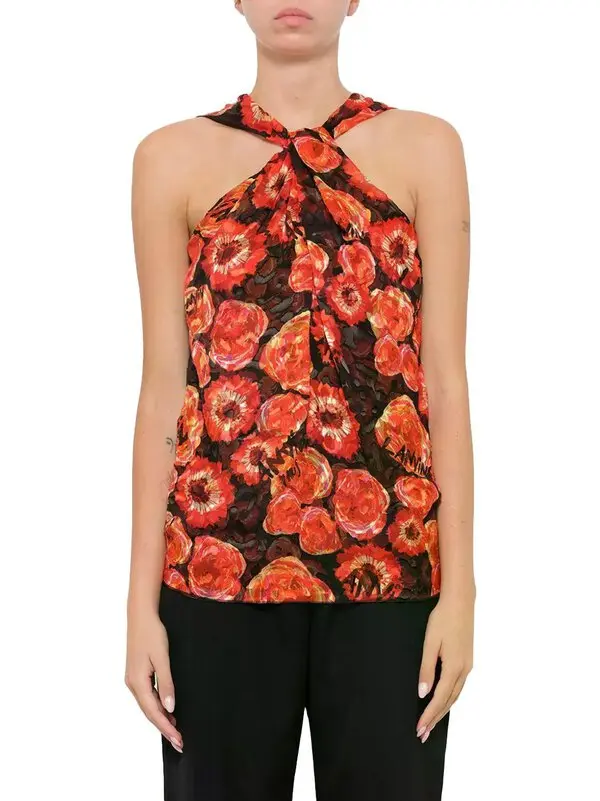 LANVIN Floral Print Halterneck Blouse - Red