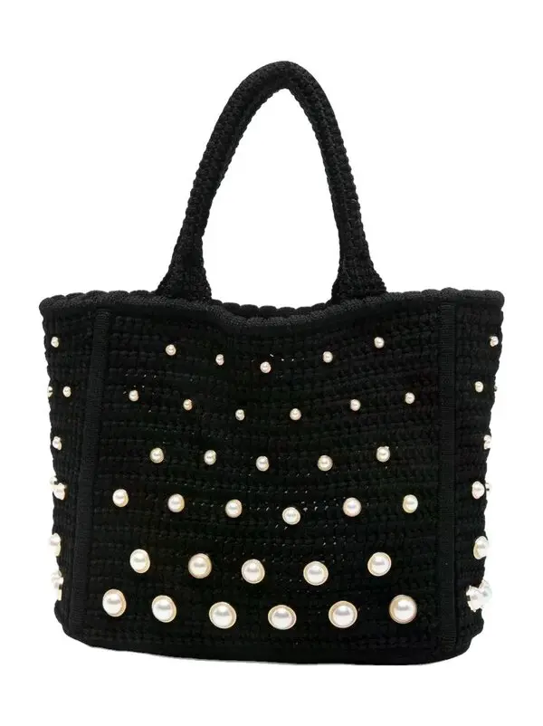 Sandro Pearl Embellished Crochet Tote Bag - Black