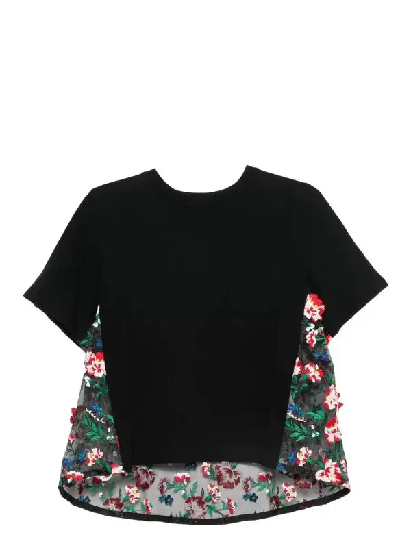 Sacai Floral Embroidered T-shirt - Black