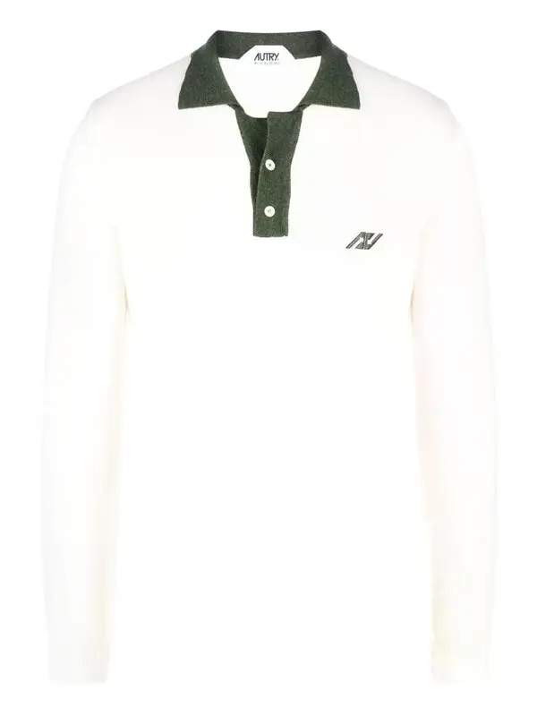AUTRY Logo-embroidered Contrast-collar Polo Shirt - Neutrals