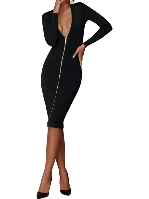 MAISON CLOSE Zip Stretch Midi Dress - Black