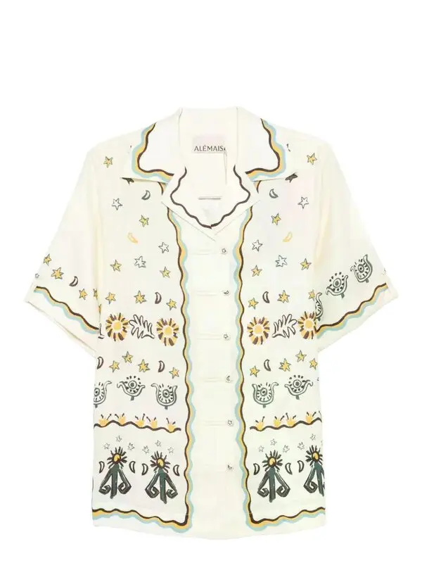 ALEMAIS Graphic Print Short Sleeve Shirt - Neutrals