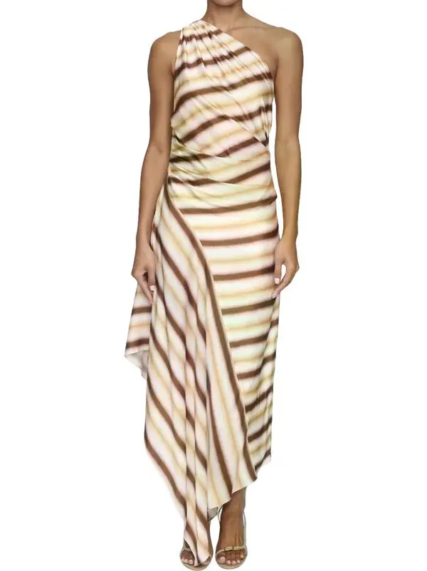 A.L.C. One-shoulder Striped Asymmetrical Midi Dress - White