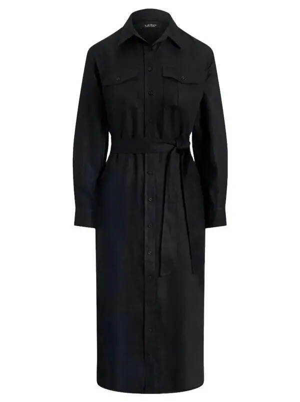 Ralph Lauren Belted Patch-pocket Midi Shirt Dress - Black