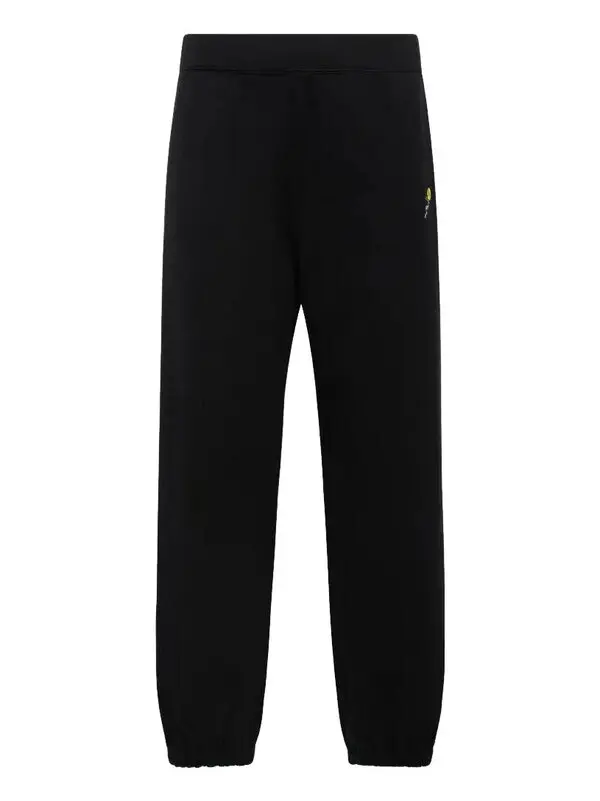 VOWELS Flower Embroidered Track Pants - Black
