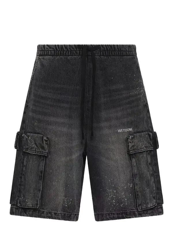 We11Done Black Cotton Paint-splatter Effect Cargo Shorts - Grey