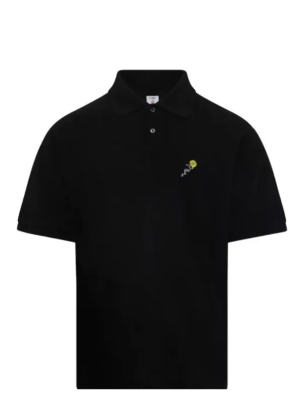 VOWELS Ogo-embroidered Polo Shirt - Black