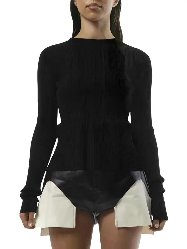 Rick Owens Ribbed Knit Crew Neck Sweater - Black
