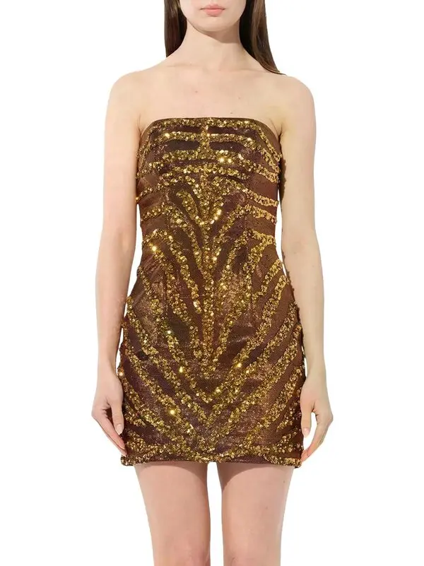Balmain Embellished Strapless Mini Dress - Brown