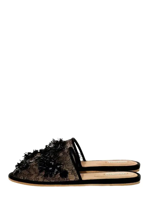 Balenciaga Floral Embellished Lace Flat Sandals - White