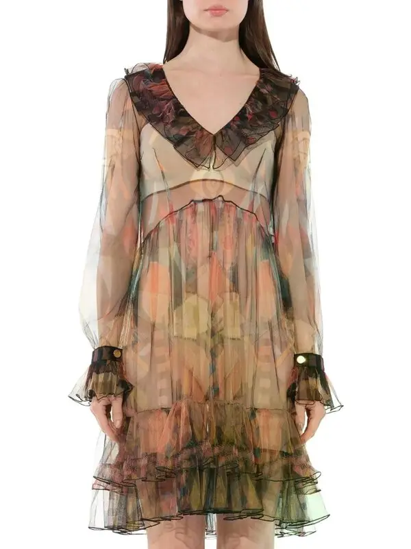 Givenchy Ruffled Sheer Dress - Brown
