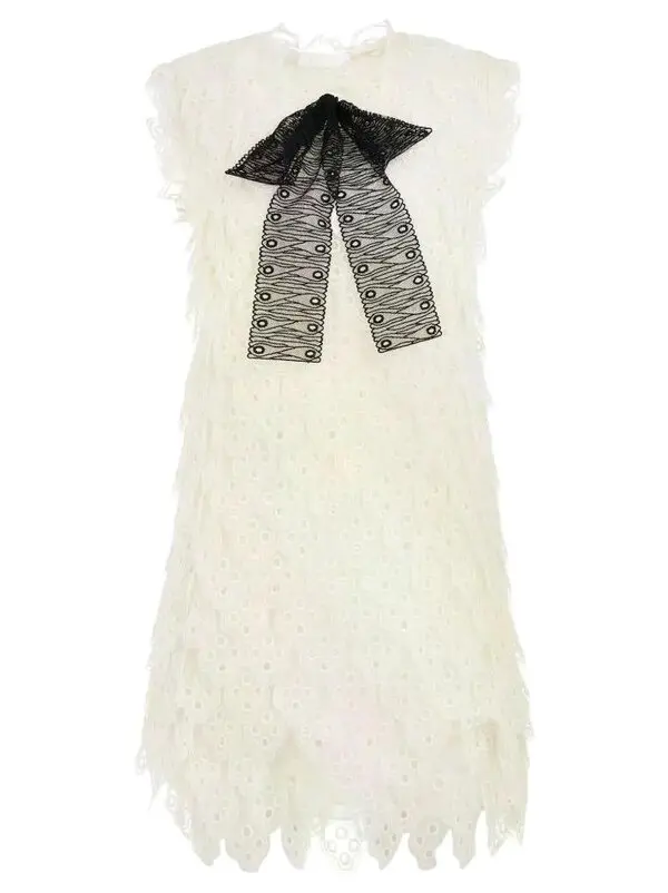 Chloé Bow-detail Broderie Anglaise Dress - Neutrals