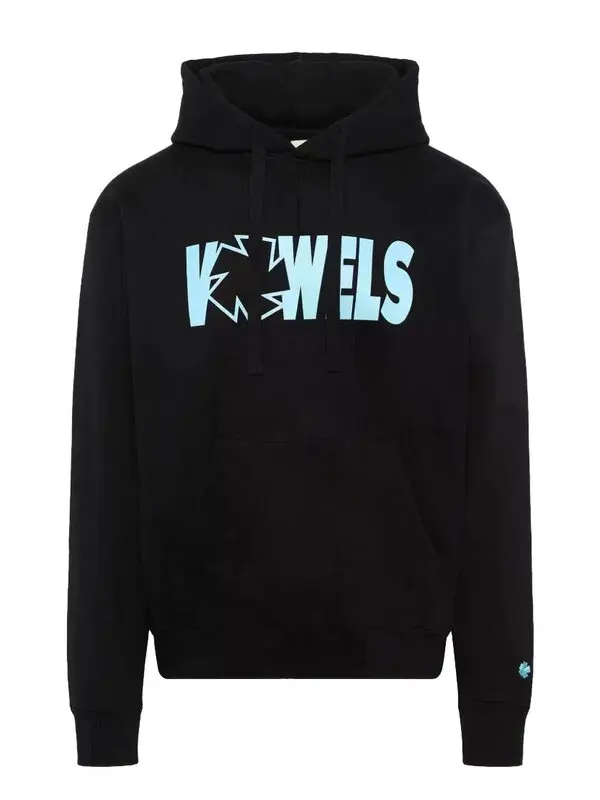 VOWELS Cotton Logo Print Hoodie - Black